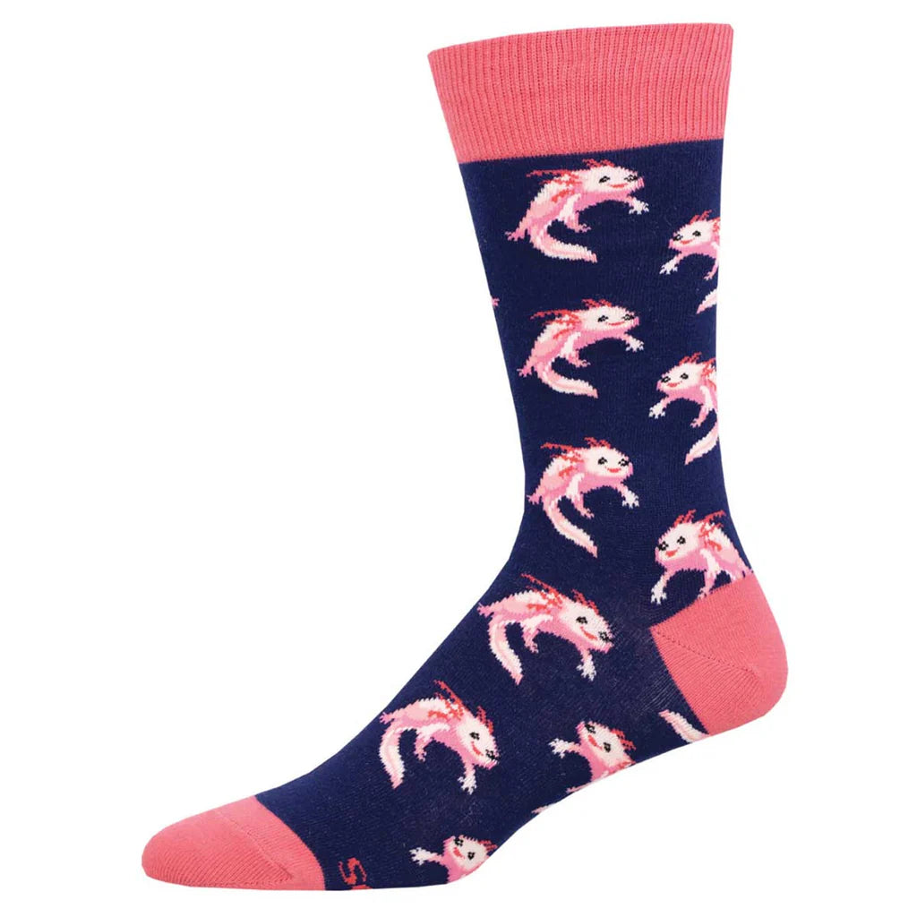 Men's Axolotl Colorful Crew Socks | Amphibian Designs by Socksmith ...